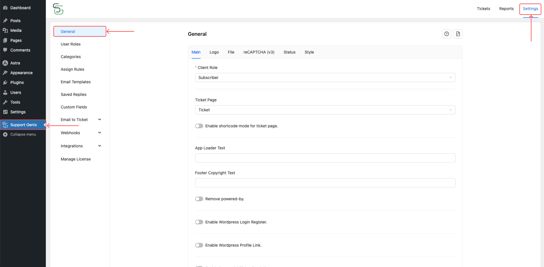 General Settings in Support Genix - Support Genix
