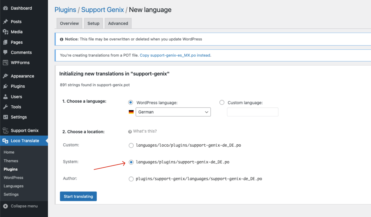 How to add a new Language using Loco Translate - Support Genix